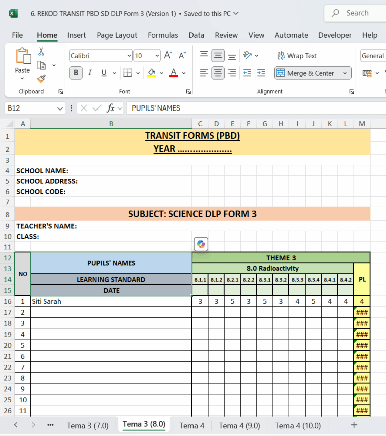 RPH Science DLP Form 3 (SMK) 2026