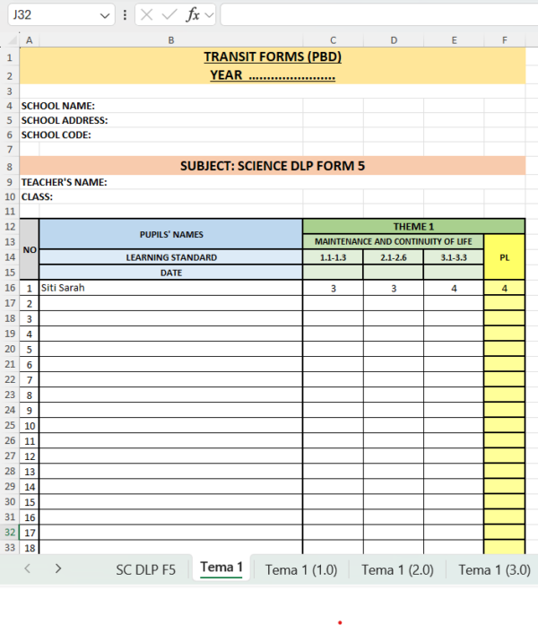 Borang Transit PBD - SCIENCE DLP Form 5